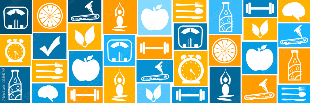 Health Symbols Blue Orange Grid Horizontal Stock Illustration | Adobe Stock