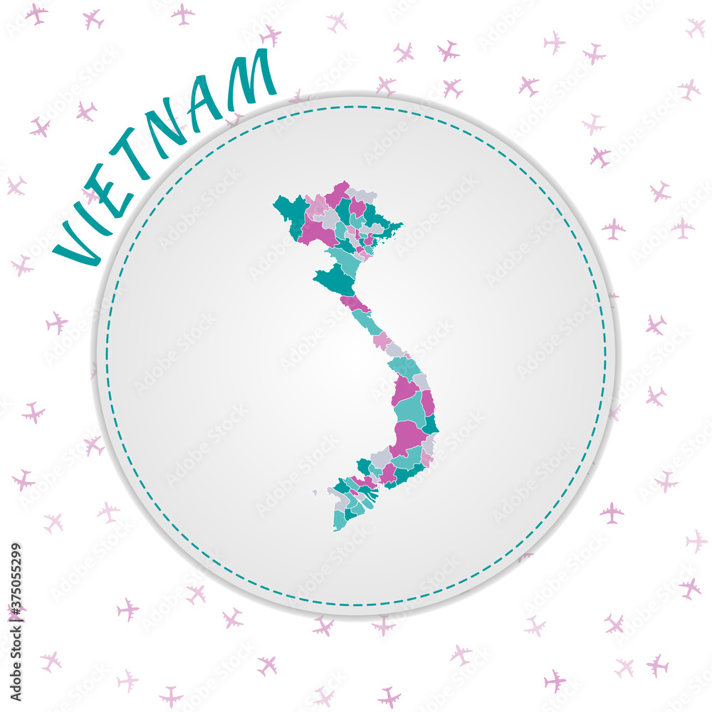 Vietnam map design. Map of the country with regions in emerald-amethyst ...