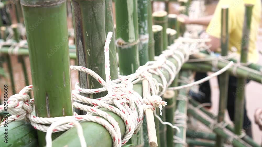 Building dam of bamboo overflow to prevent flooding in rainy season and ...