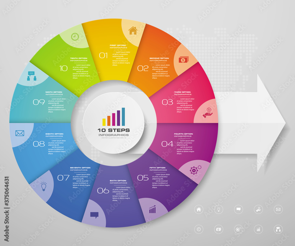10 steps cycle and arrow chart infographics elements for data ...