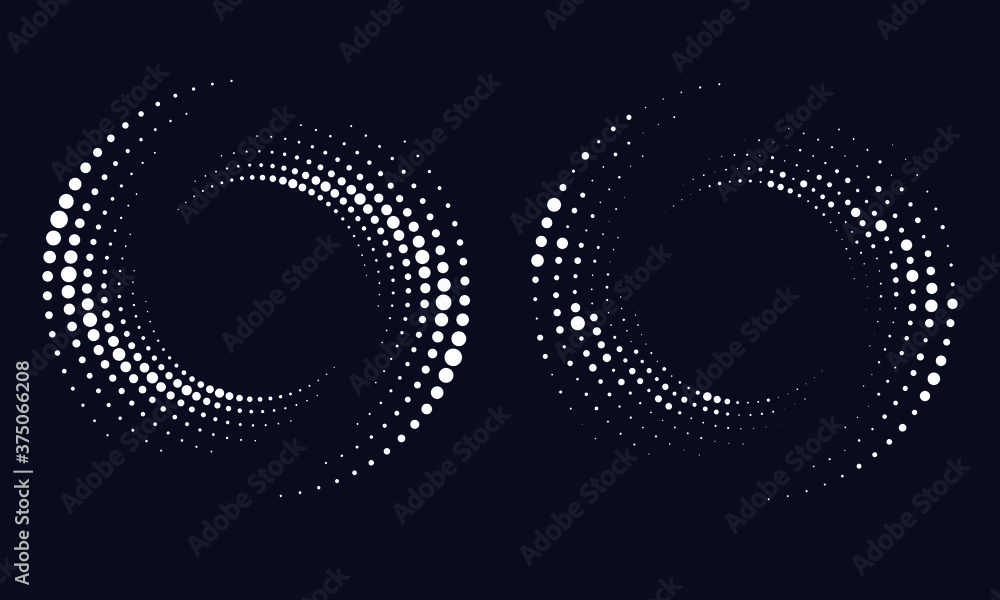 Random dotted, dots, halftone speckles concentric circle. Spiral, swirl ...