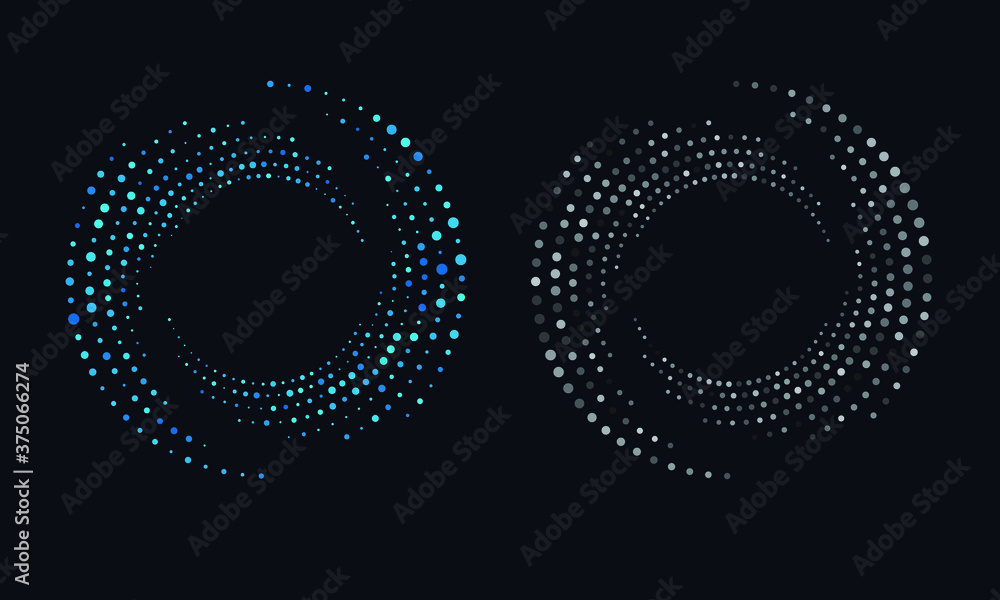 Random dotted, dots, halftone speckles concentric circle. Spiral, swirl ...