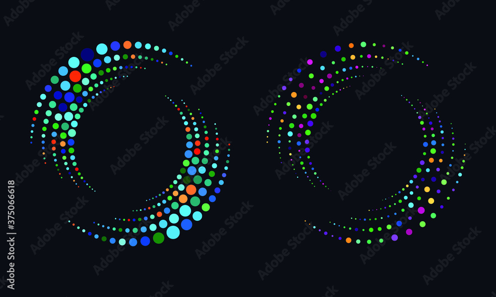 Random dotted, dots, halftone speckles concentric circle. Spiral, swirl ...