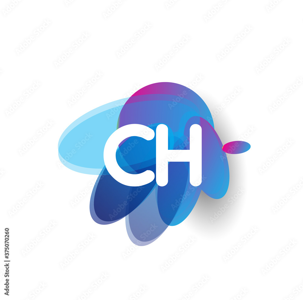 Letter CH logo with colorful splash background, letter combination logo ...