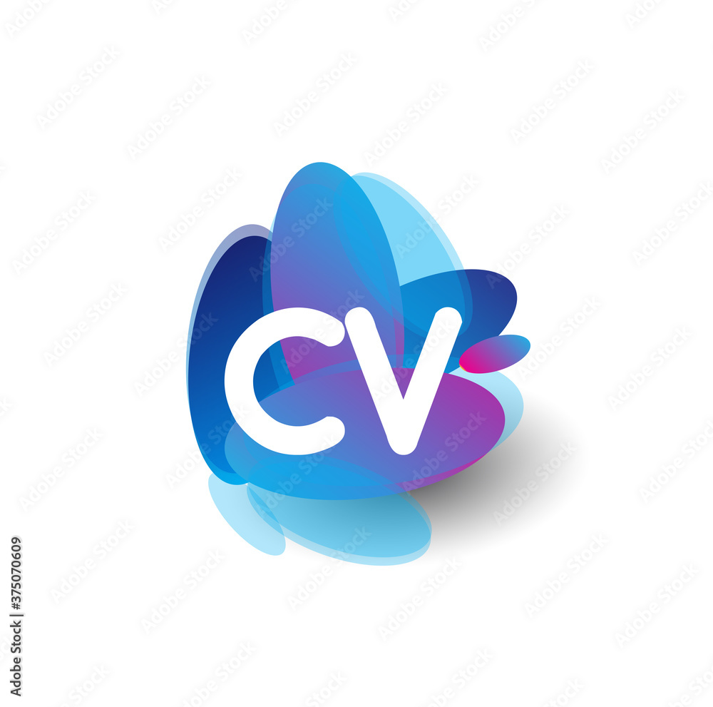Letter CV logo with colorful splash background, letter combination logo ...