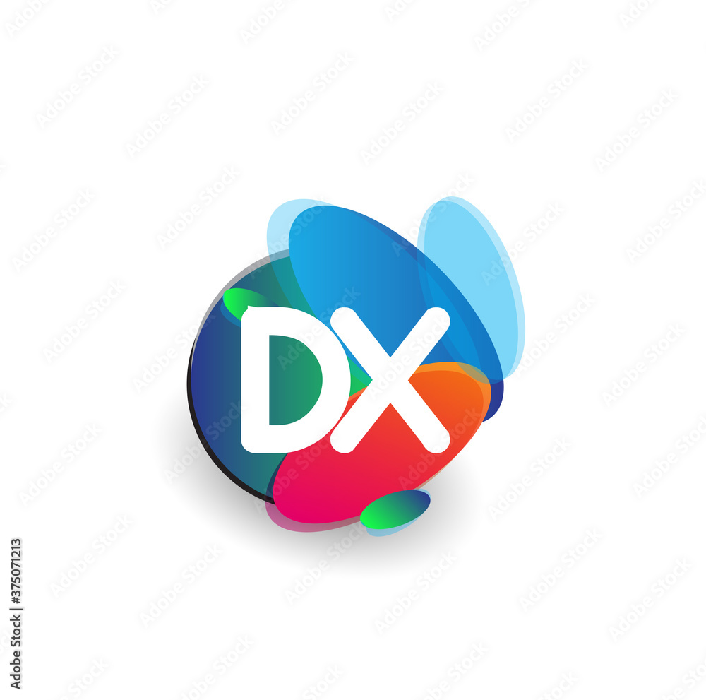 Letter DX logo with colorful splash background, letter combination logo ...