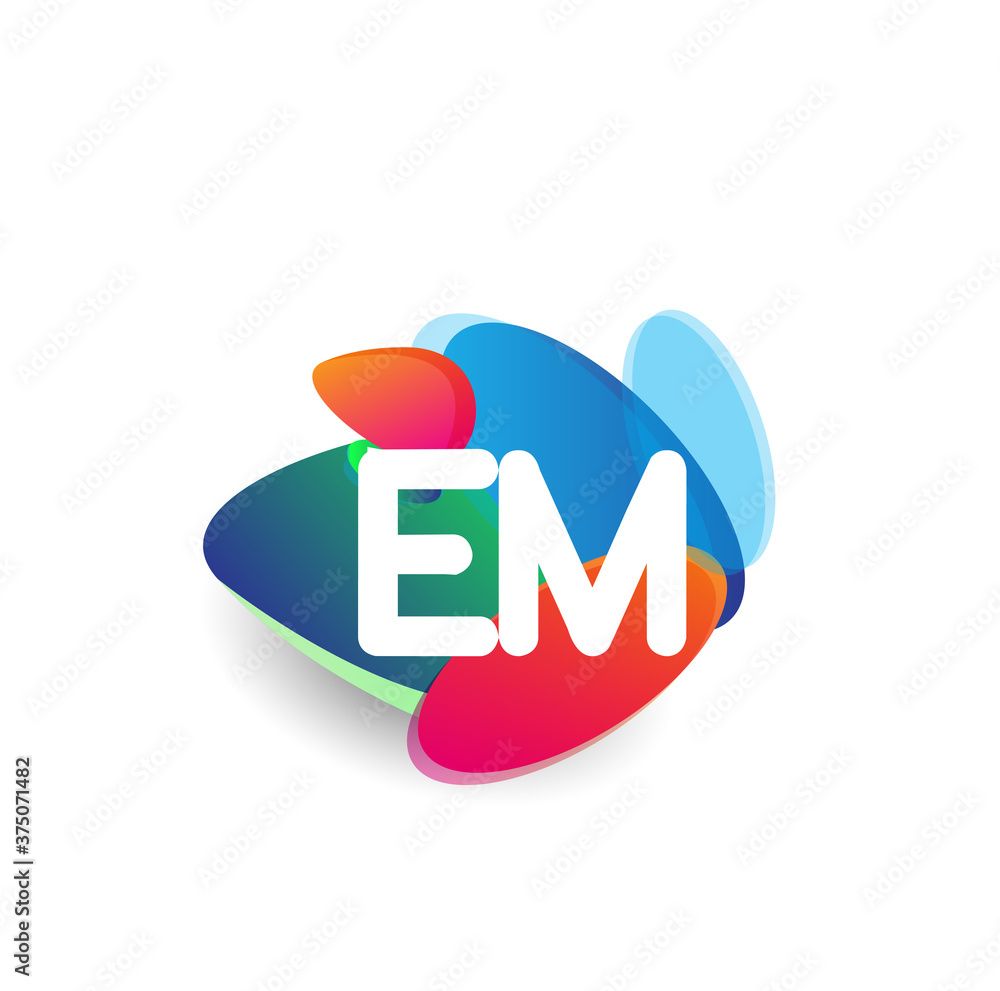 Letter EM logo with colorful splash background, letter combination logo ...
