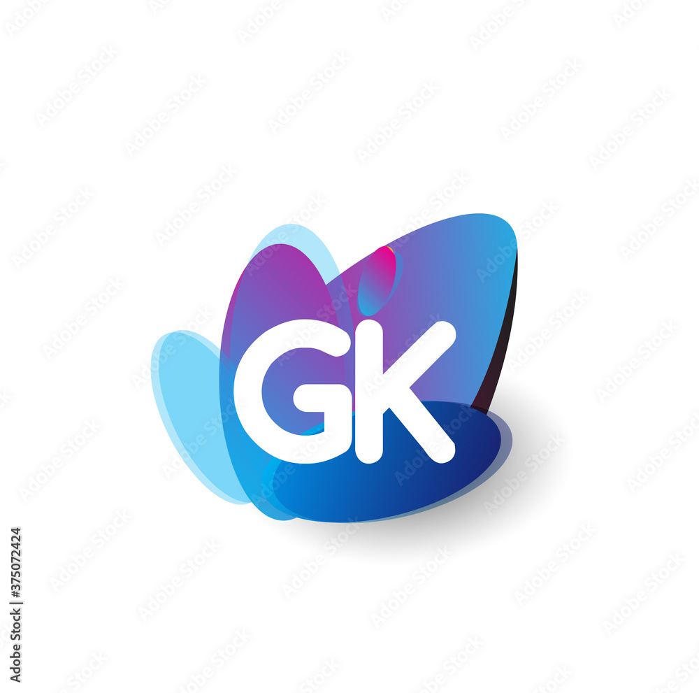 Letter GK logo with colorful splash background, letter combination logo ...