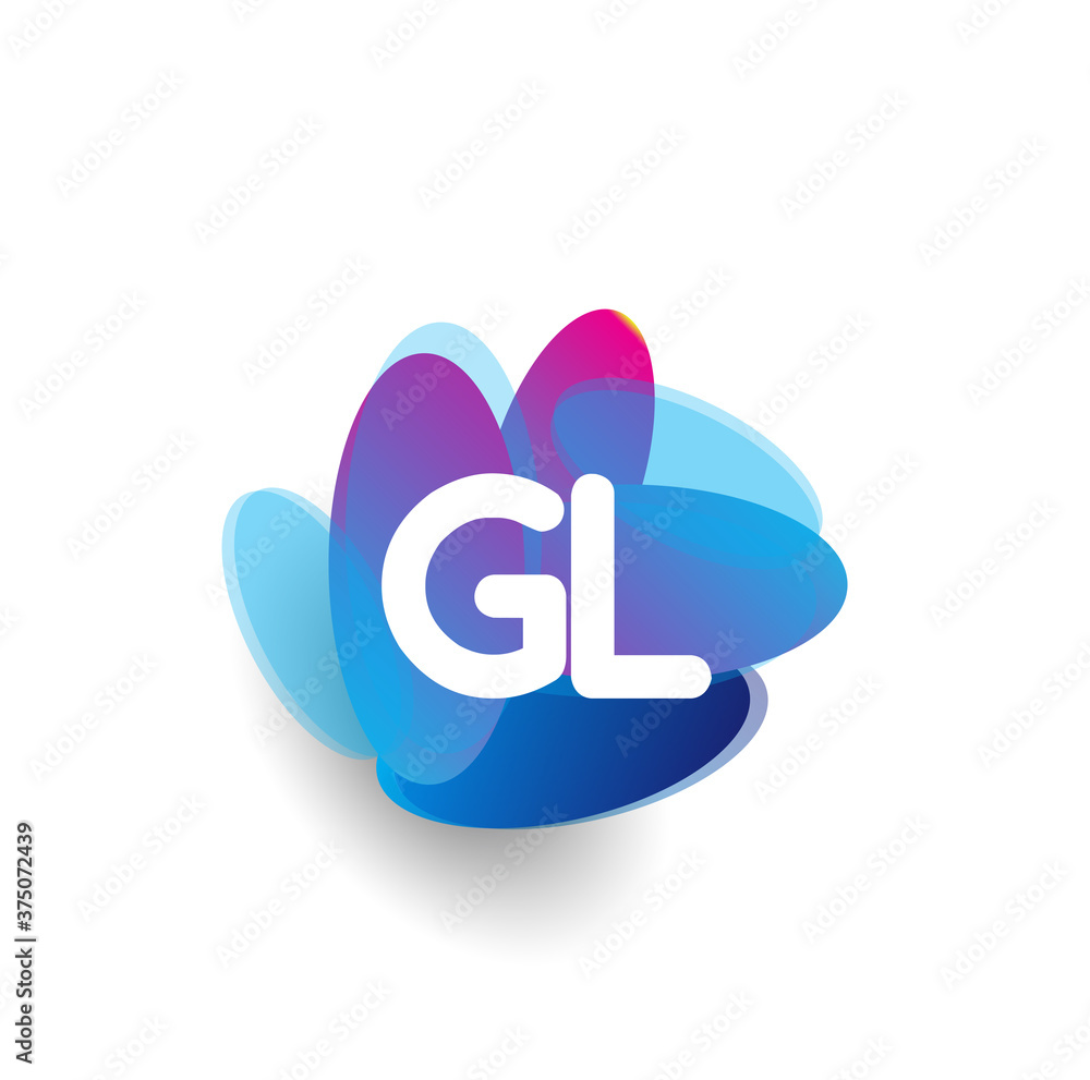 Letter GL logo with colorful splash background, letter combination logo ...