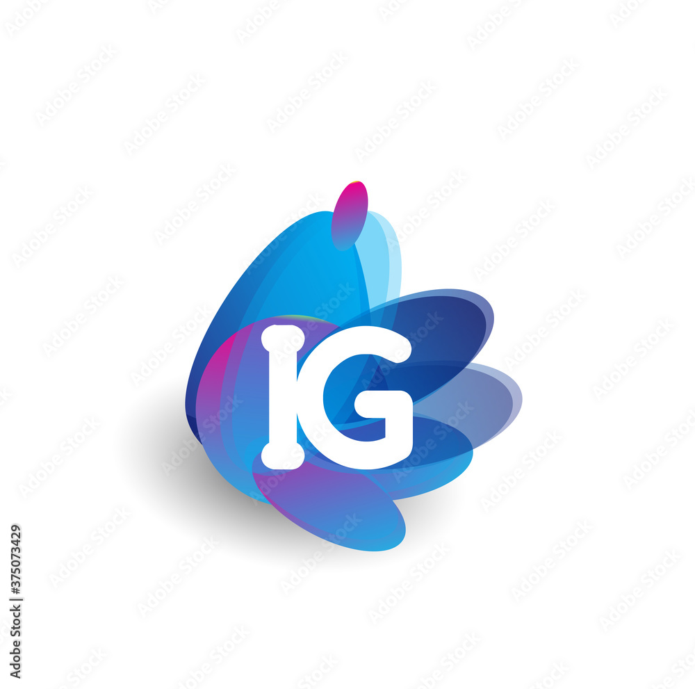 Letter IG logo with colorful splash background, letter combination logo ...