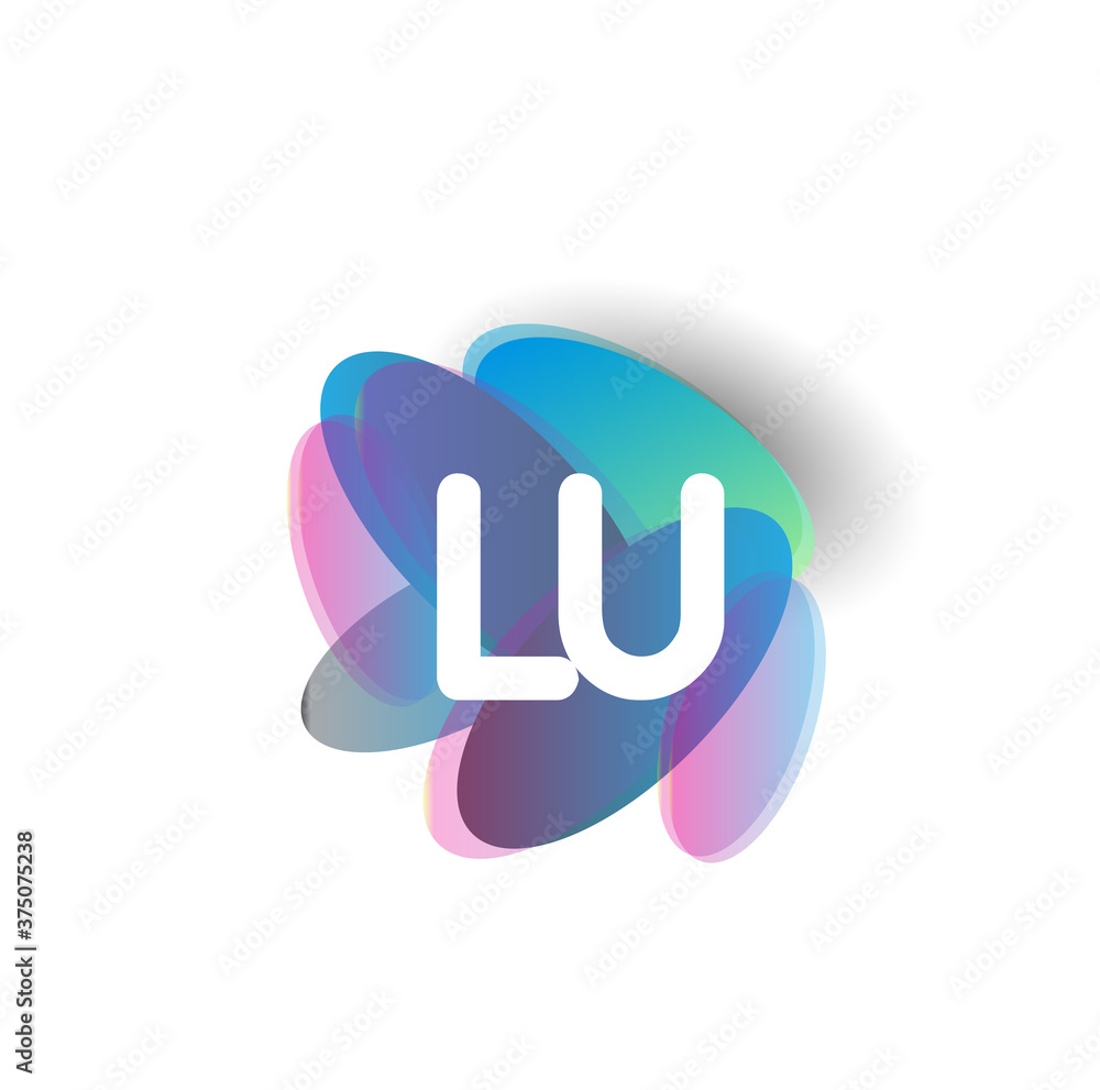 Letter LU logo with colorful splash background, letter combination logo ...