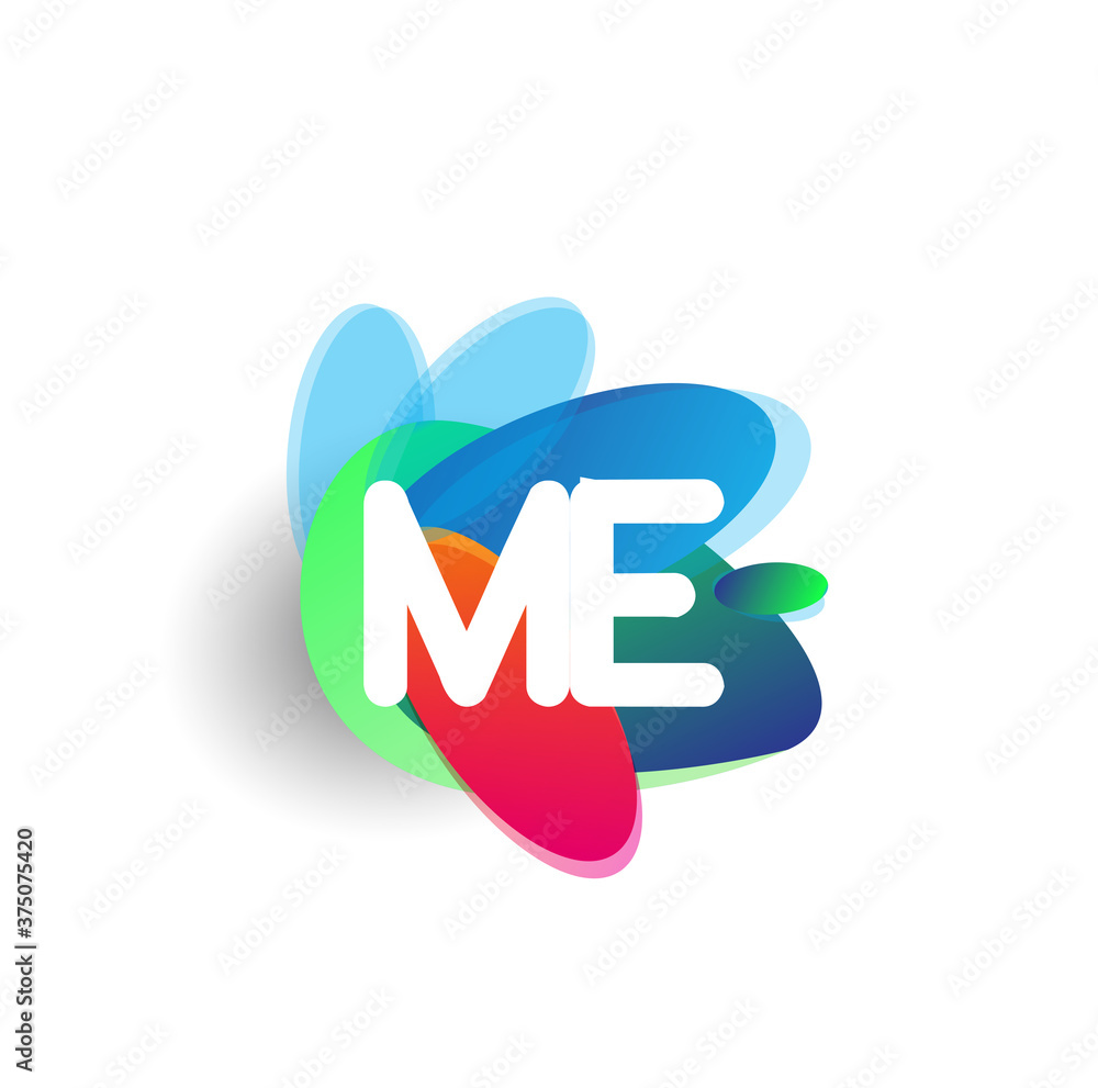 Letter ME logo with colorful splash background, letter combination logo ...