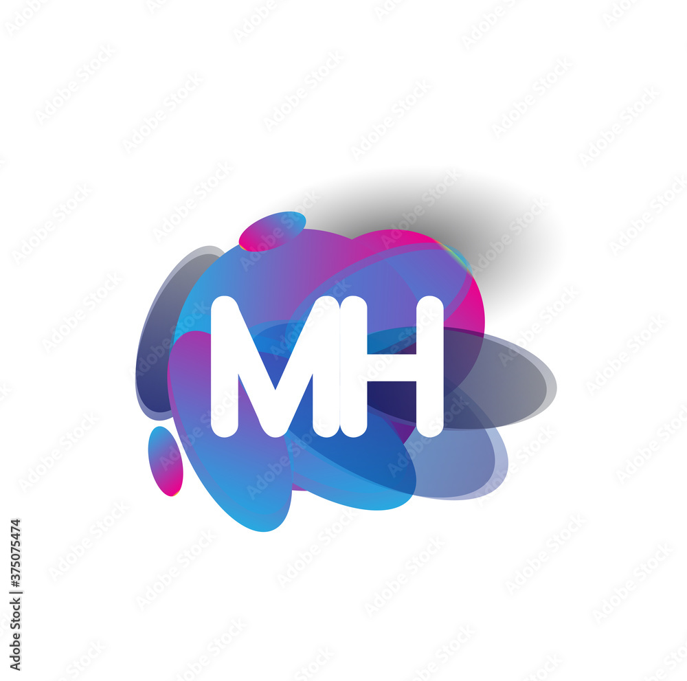 Letter MH logo with colorful splash background, letter combination logo design for creative ...