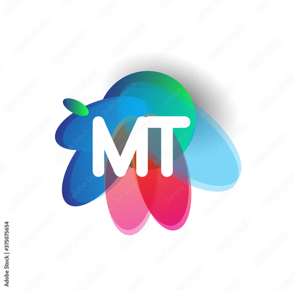 Letter MT logo with colorful splash background, letter combination logo ...