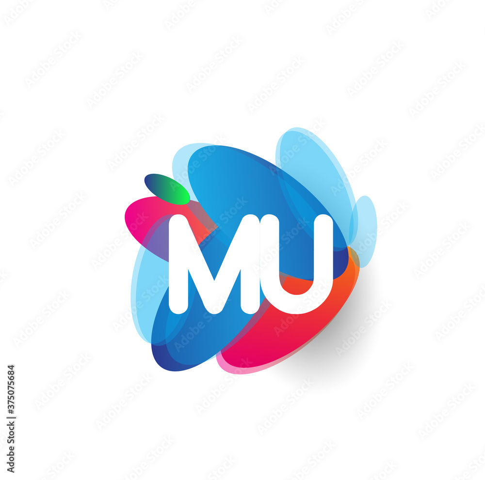 Letter MU logo with colorful splash background, letter combination logo ...