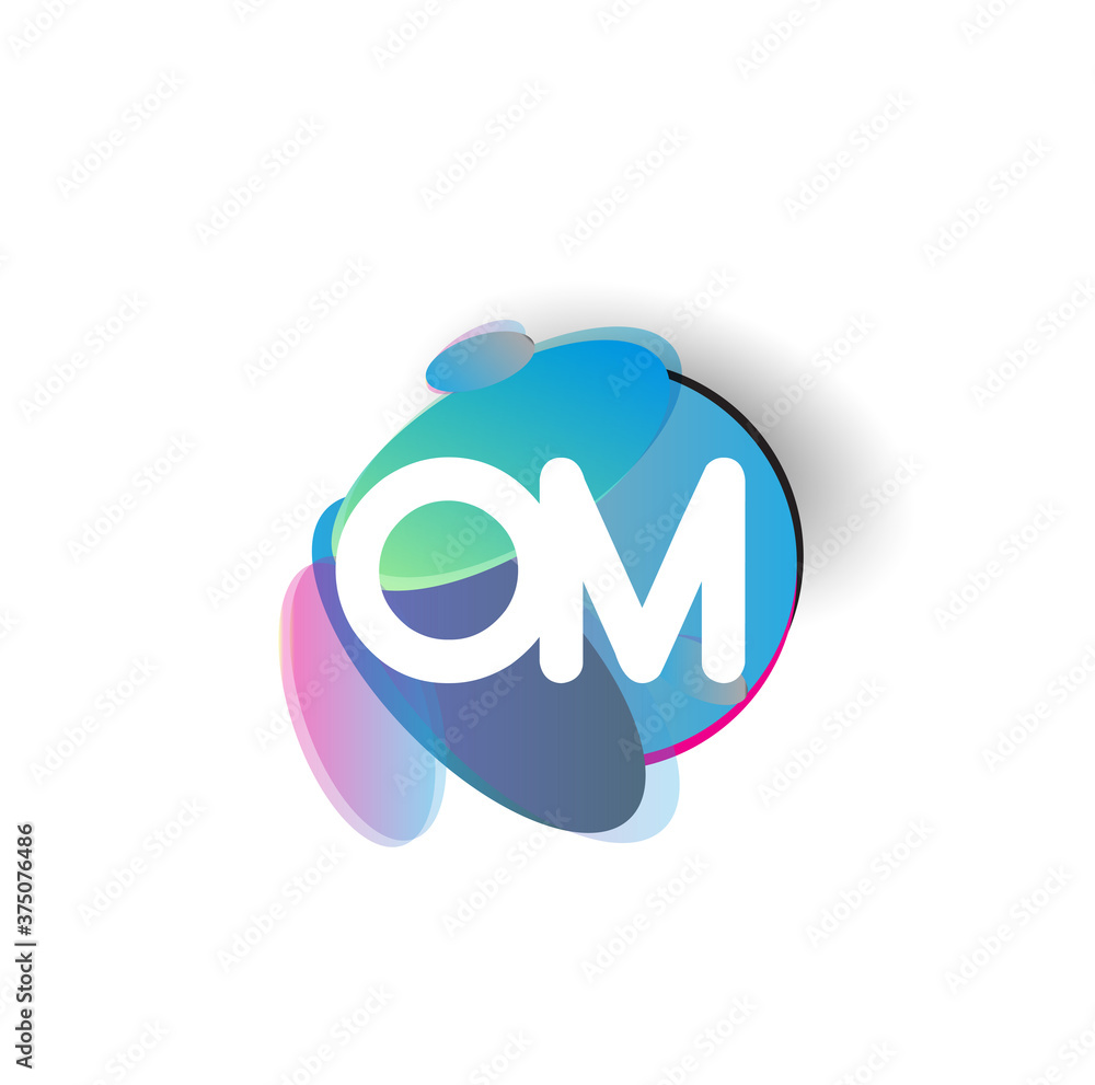 Letter OM logo with colorful splash background, letter combination logo ...