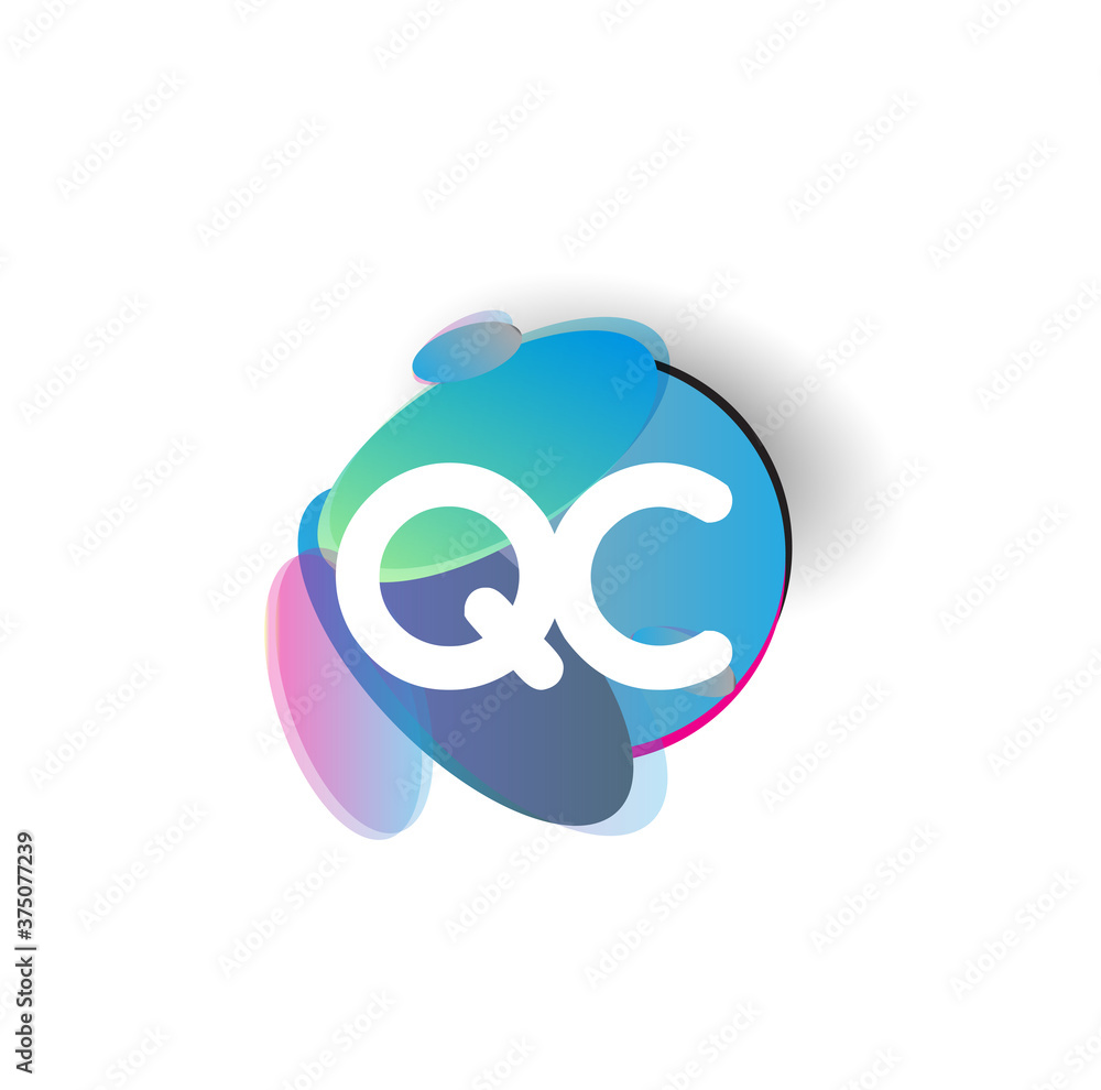 Letter QC logo with colorful splash background, letter combination logo ...