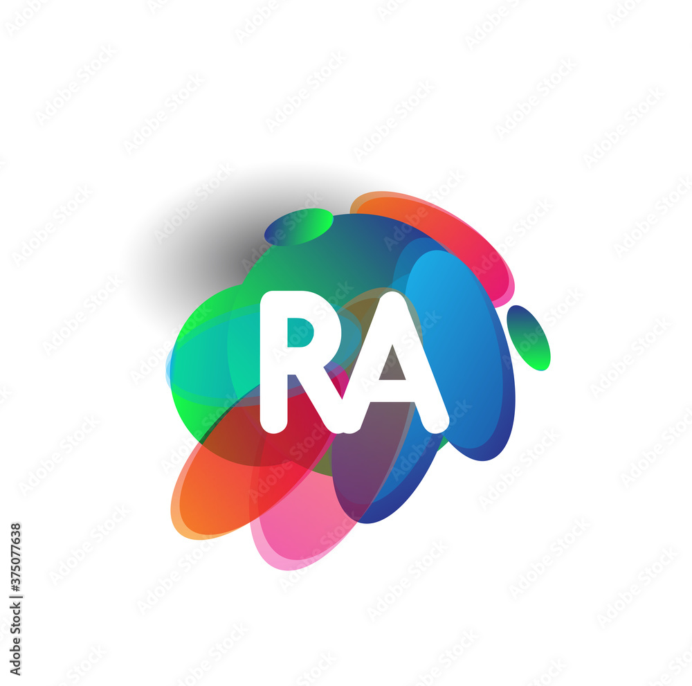 Letter RA logo with colorful splash background, letter combination logo ...