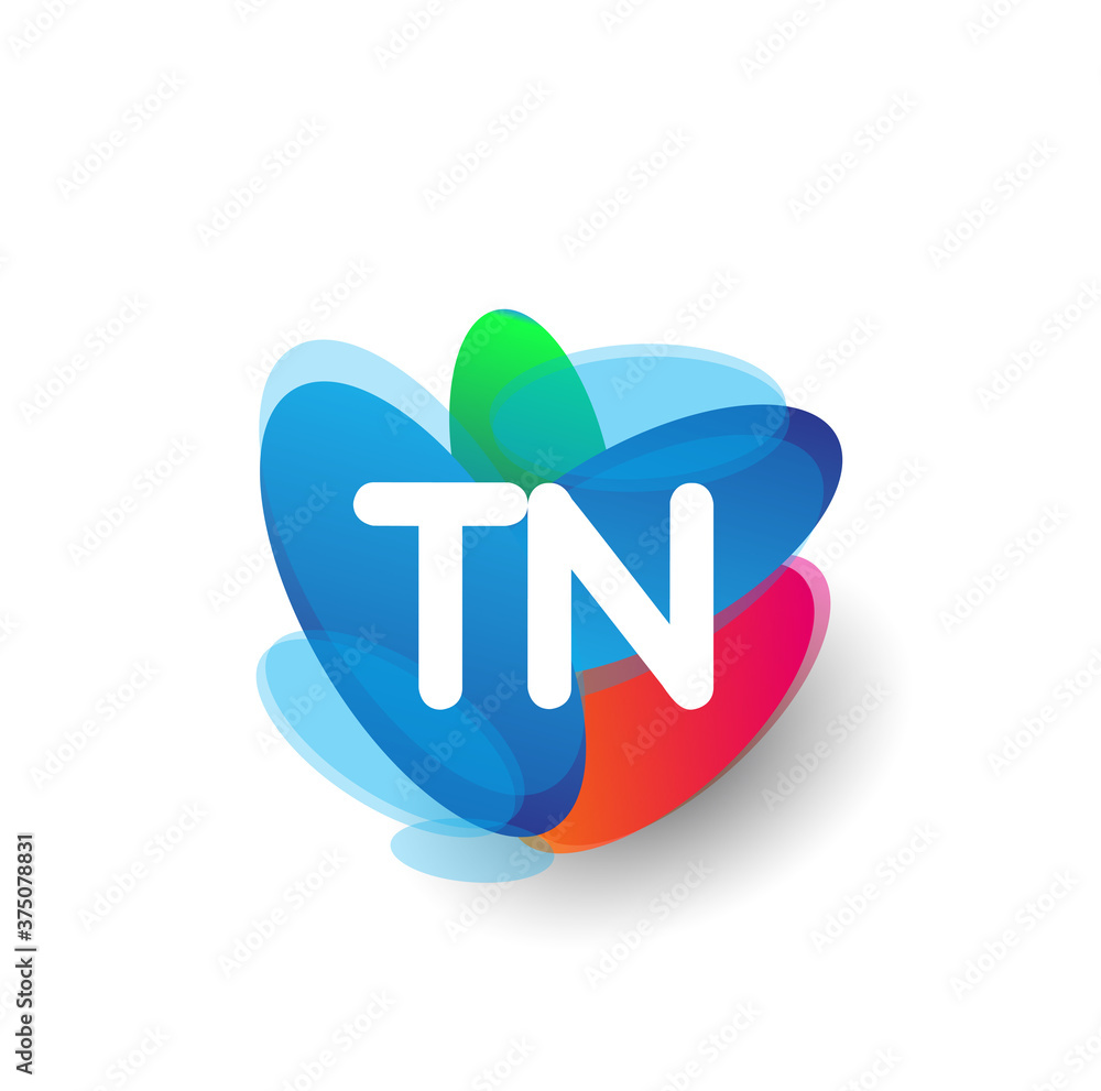 Letter TN logo with colorful splash background, letter combination logo ...