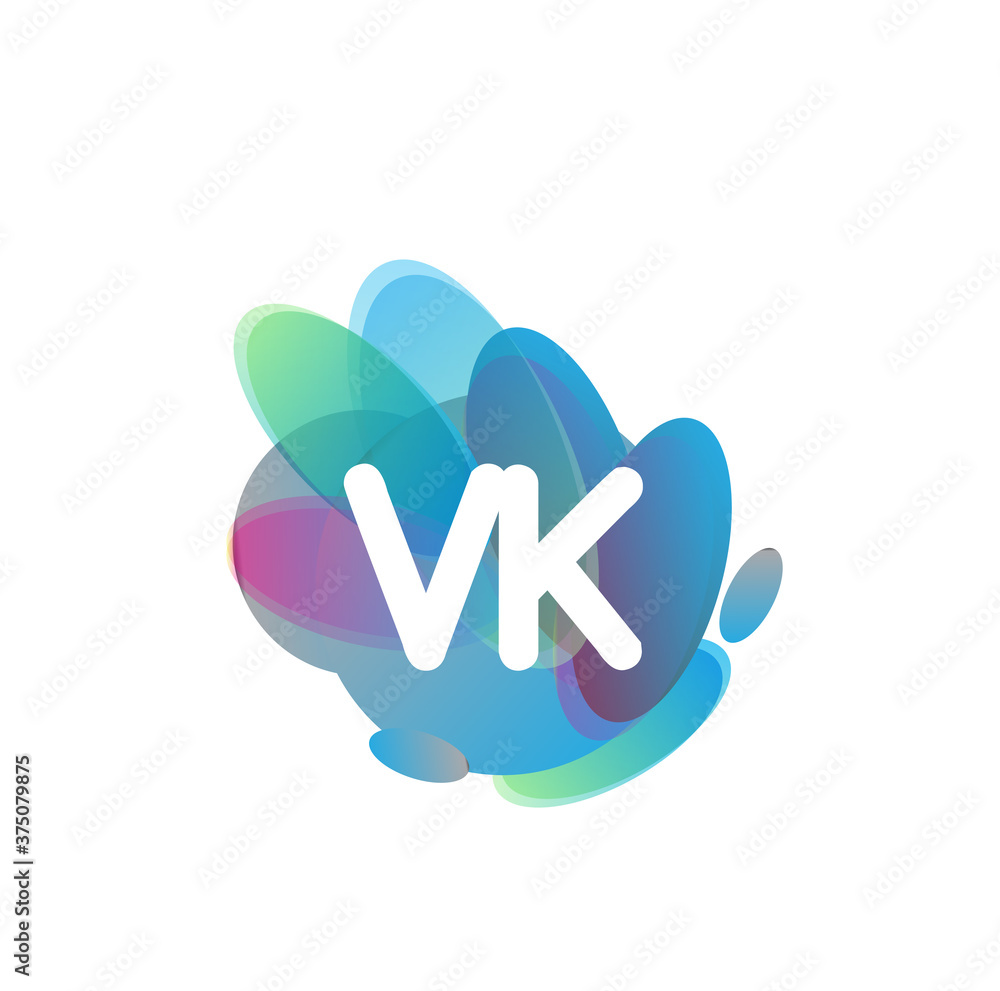 Letter VK logo with colorful splash background, letter combination logo ...
