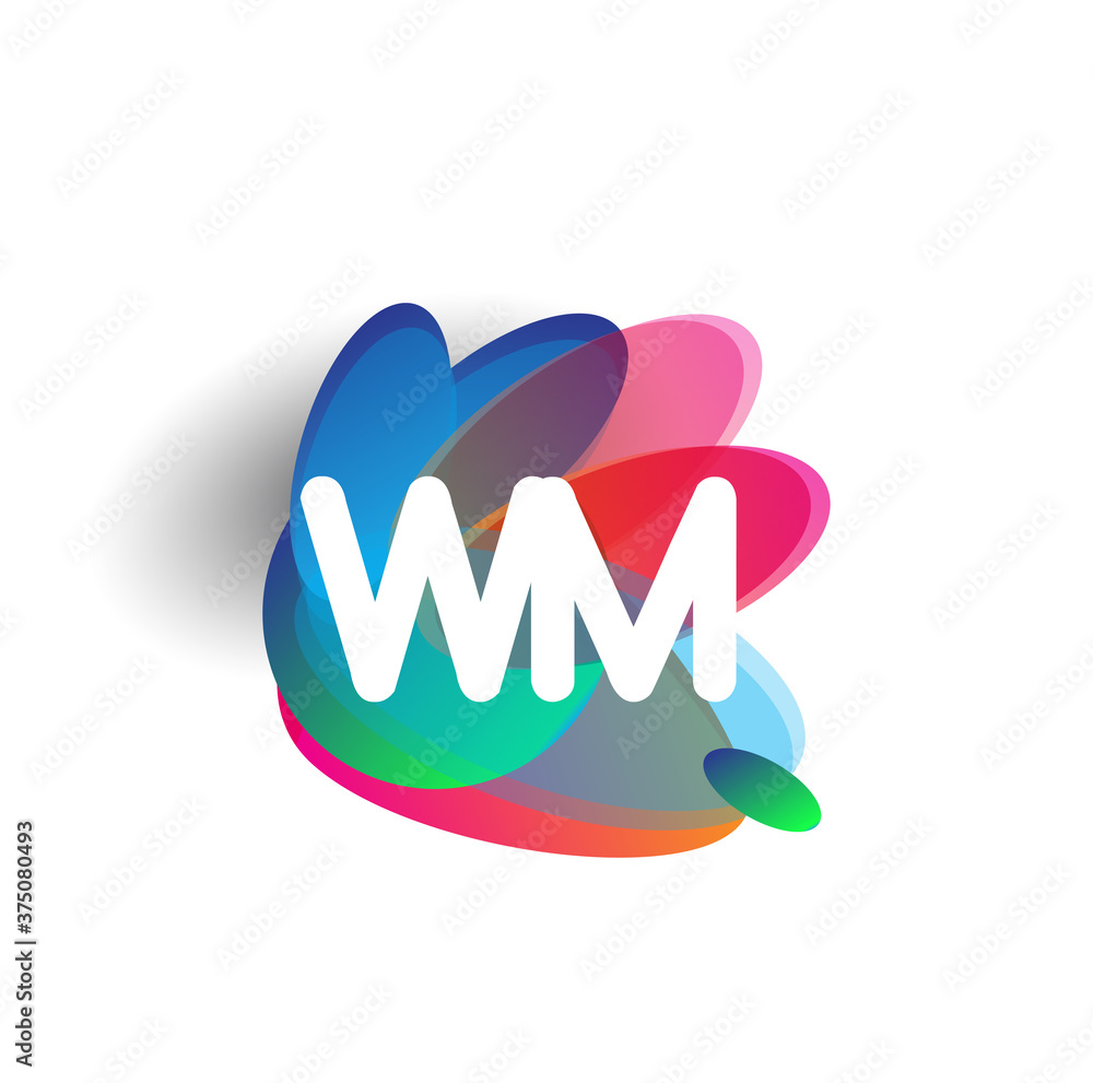 Letter WM logo with colorful splash background, letter combination logo ...