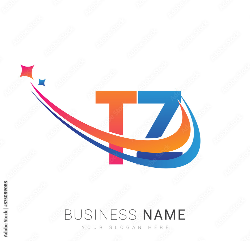 initial letter TZ logotype company name colored orange, red and blue ...