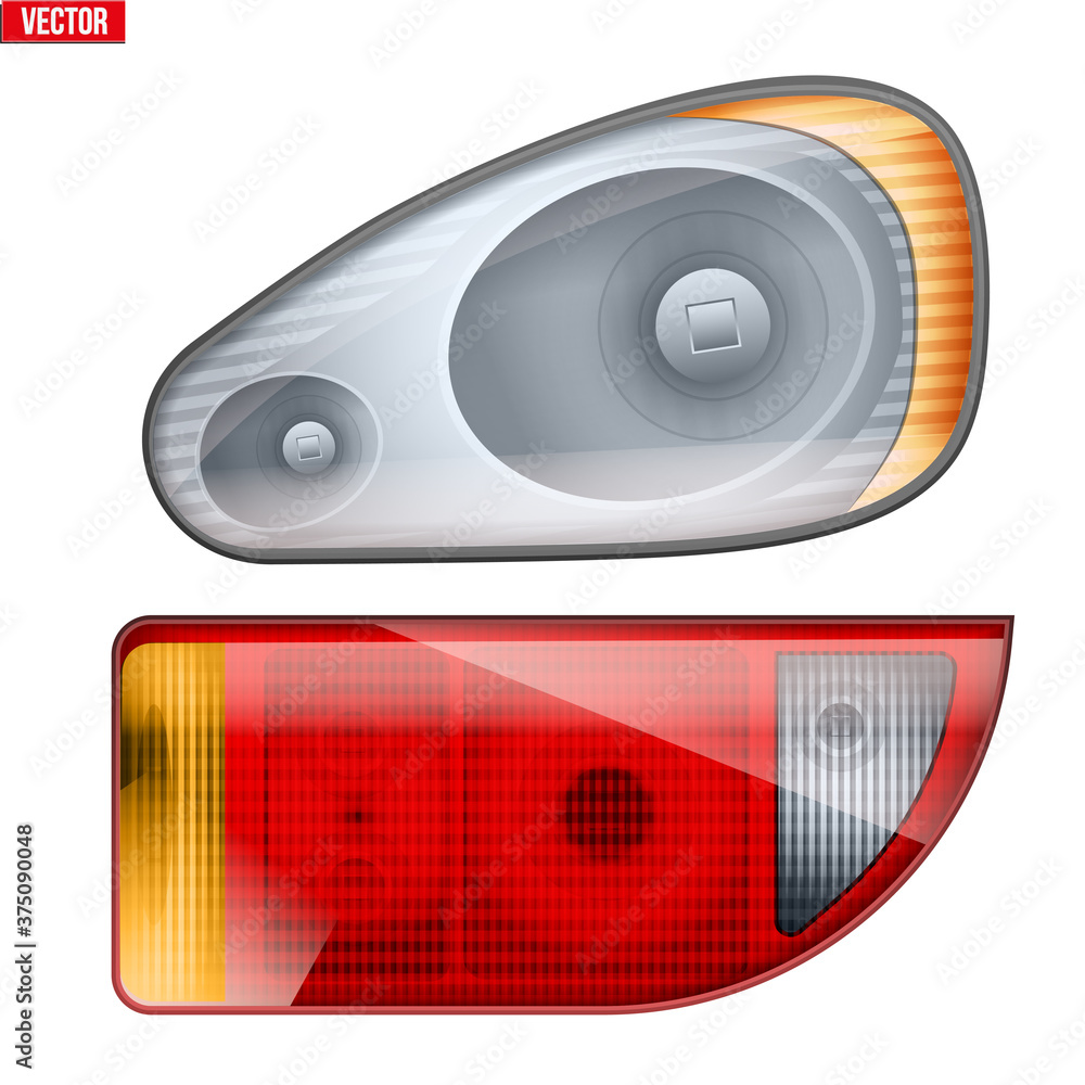 Rectangular car headlight and backlight. Glass case of frontlight and ...