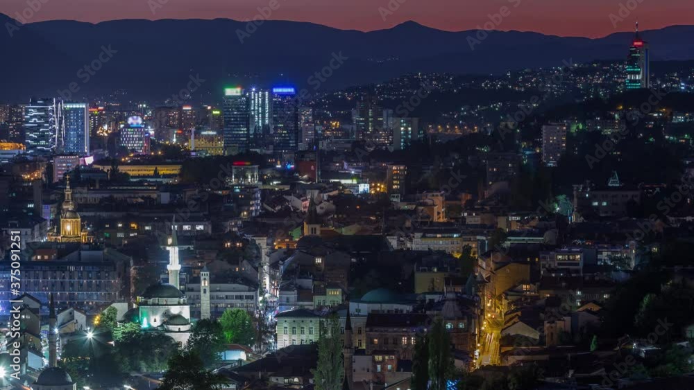 City view of Sarajevo with river from most popular panoramic spot in ...