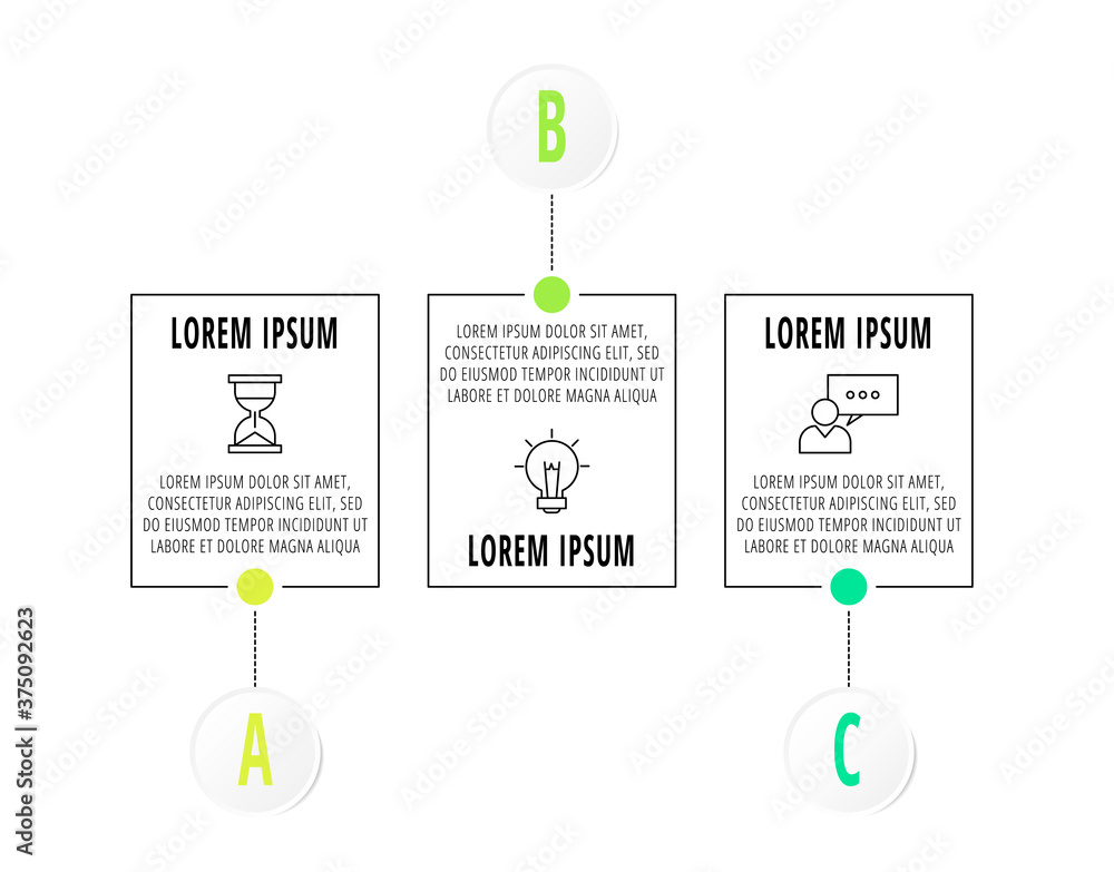Infographics with three circles and labels. Abstract vector template ...