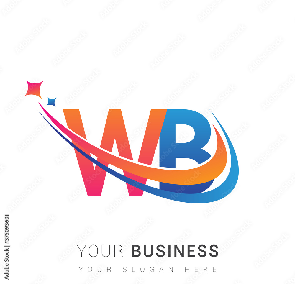 initial letter WB logotype company name colored orange, red and blue ...