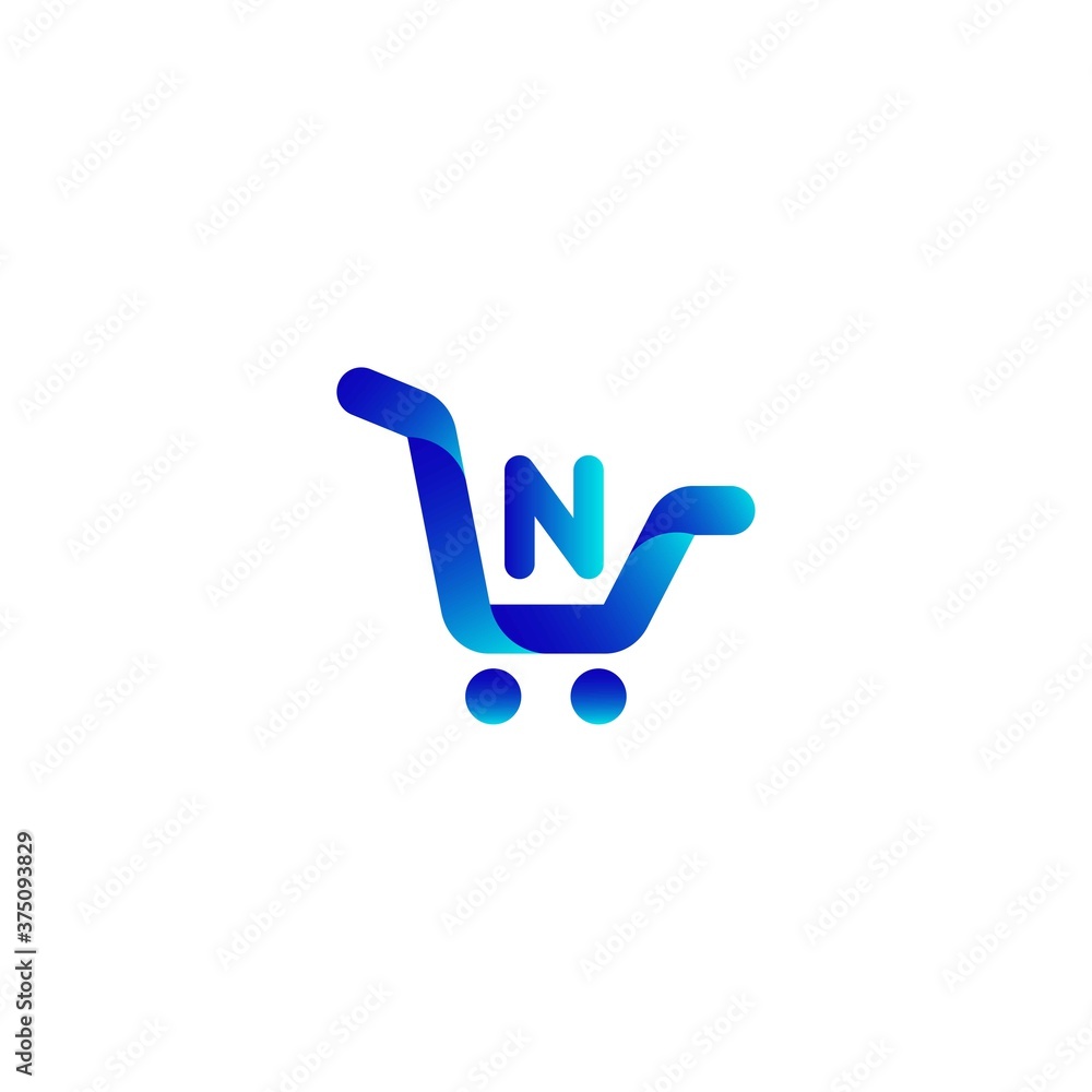 Shopping trolley, letter n logo. Online shop sign, Fashion Store icon ...