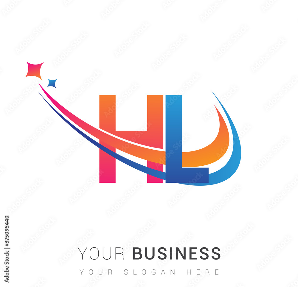 initial letter HL logotype company name colored orange, red and blue ...