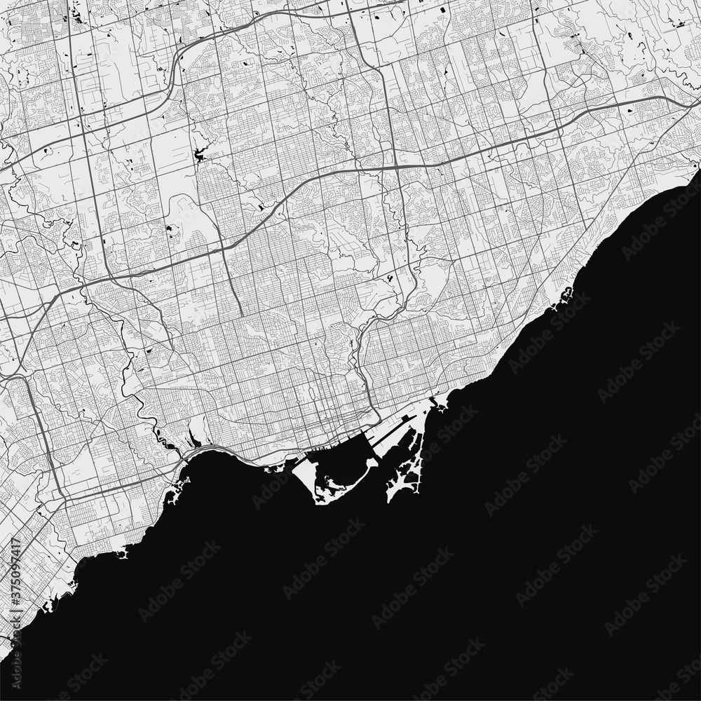 Urban city map of Toronto. Vector poster. Grayscale street map. Stock ...