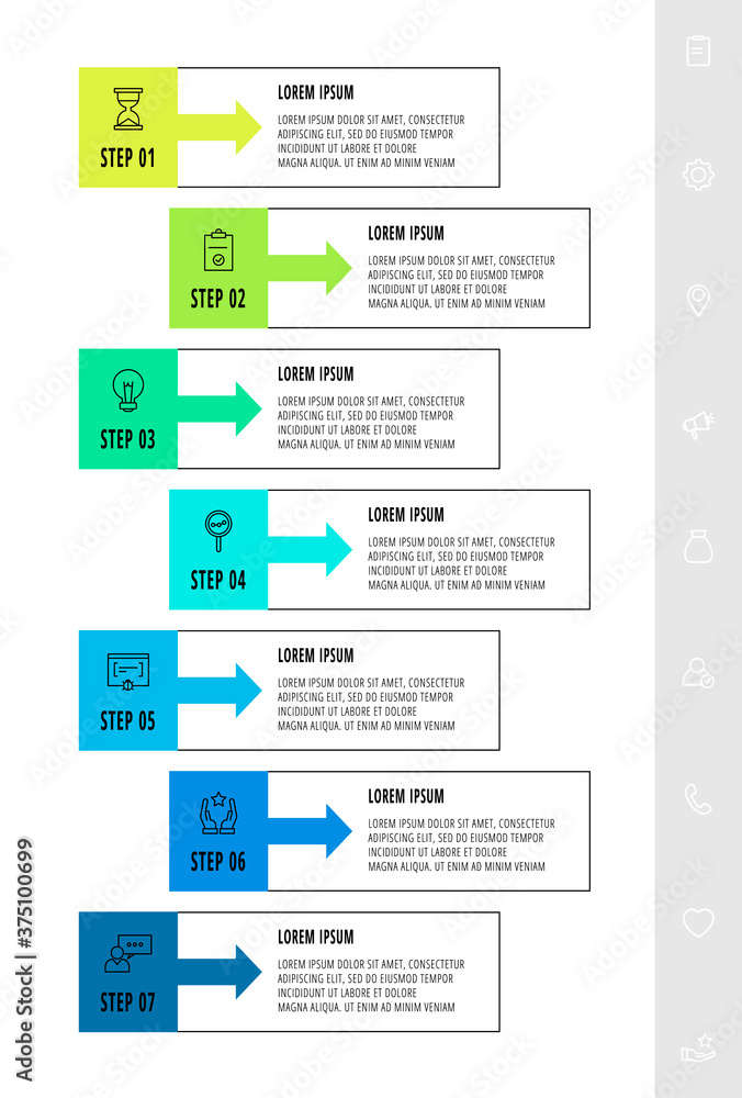 Fototapeta mapa świata dla dzieci Vector infographic design with 7 rectangles with arrows. Flat ...
