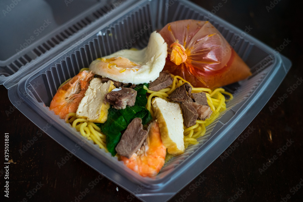 Mee Bandung Muar in a take out box, a Malaysia delicacy noodle ...
