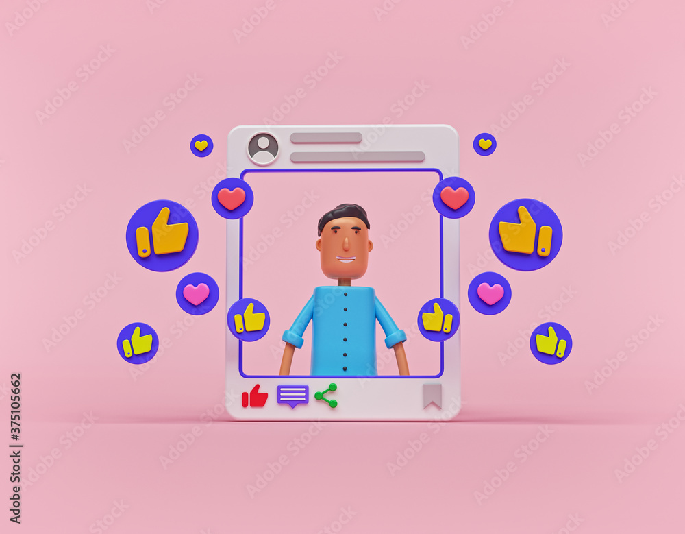cartoon style Social media influencer concept. minimal design for ...