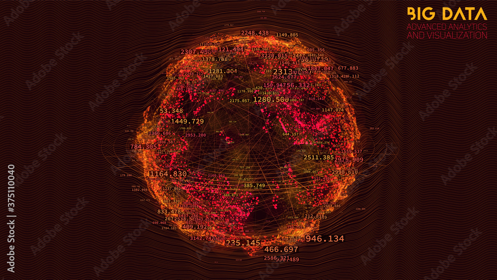 Spherical data cloud visualization. 3D big data scientific processing ...