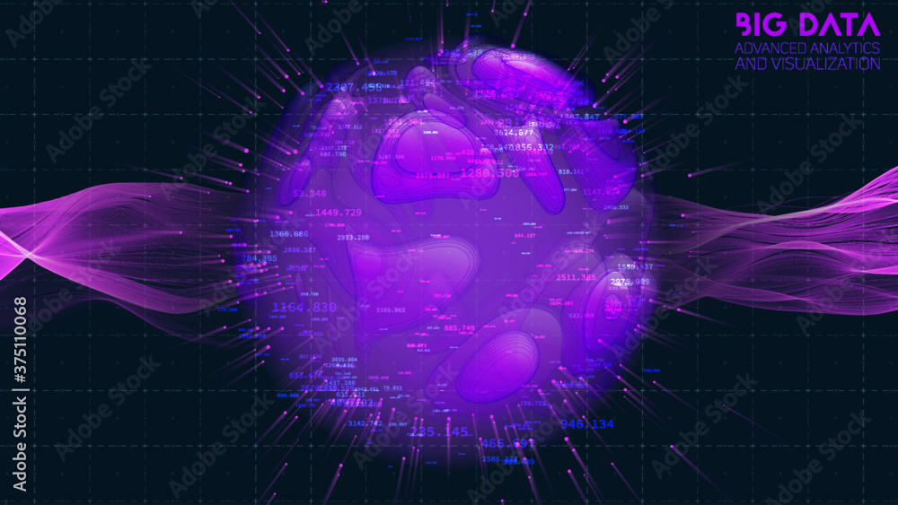 Spherical data cloud visualization. 3D big data scientific processing ...