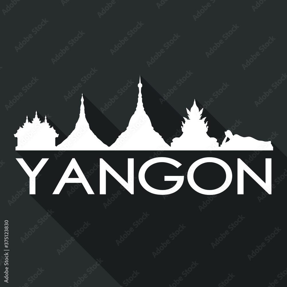 Yangon Flat Icon Skyline Silhouette Design City Vector Art Famous ...