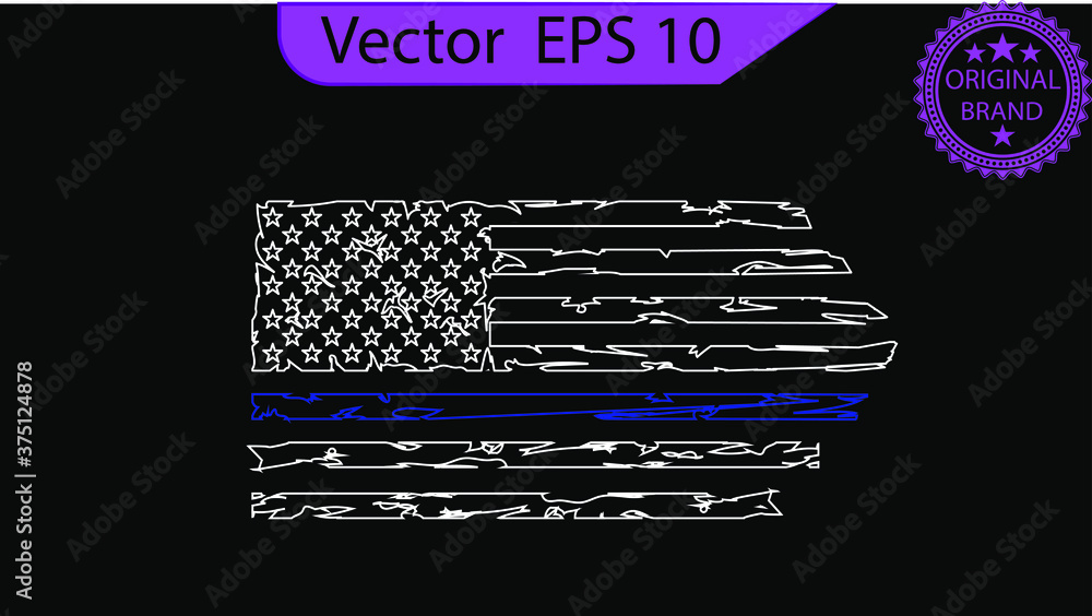 Thin blue line US flag. Flag with Police Blue Line - Distressed ...
