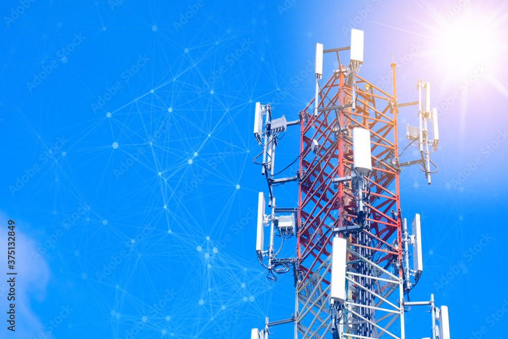Telecommunication tower with mesh dots, glittering particles for ...