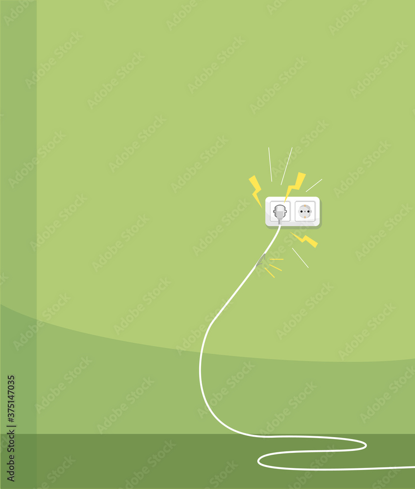 High voltage semi flat RGB color vector illustration. Damaged cable ...