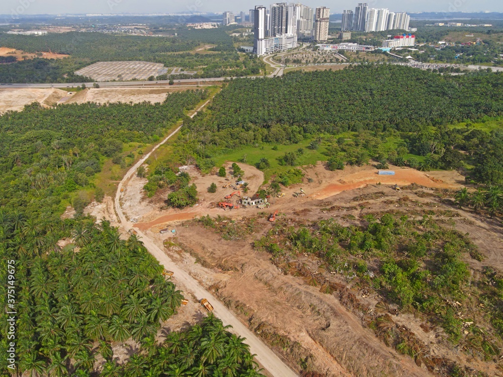 An aerial view of land clearing and deforestation at Iskandar Puteri of ...