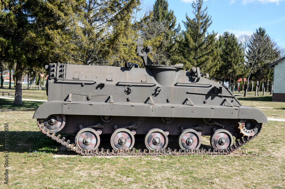 Armoured personnel carrier on battlefield. Armoured fighting vehicle ...