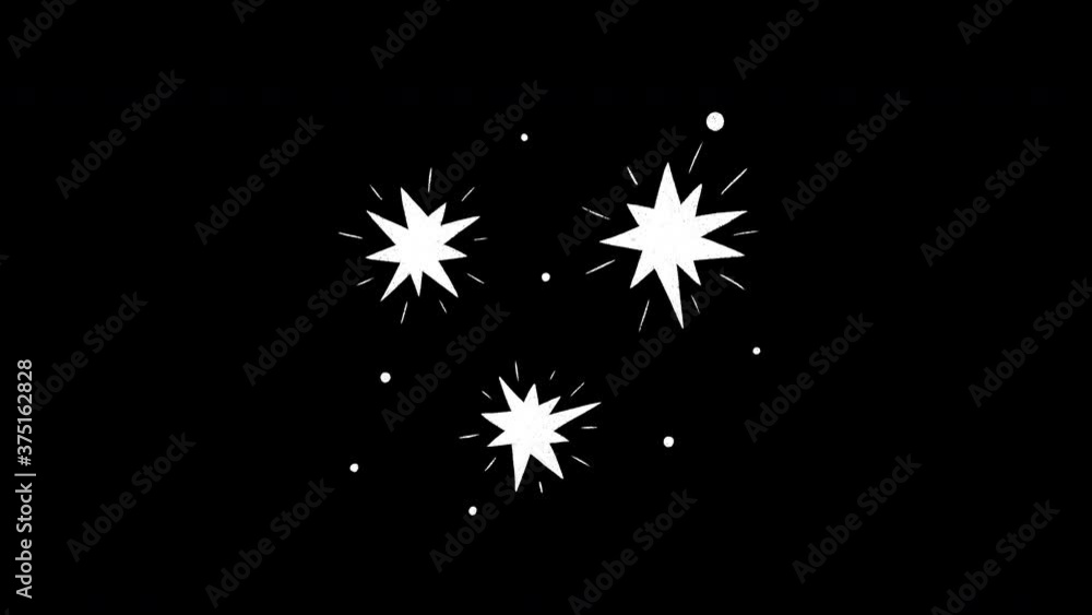 Footage with three pulsing stars and sketched sky objects. Motion ...