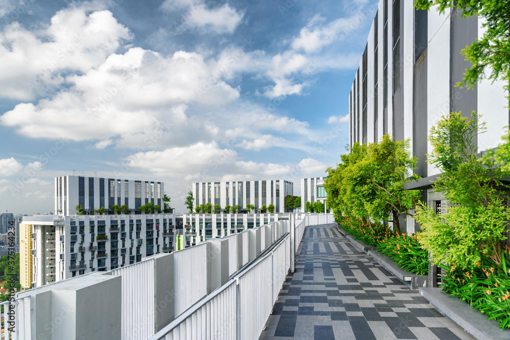 Rooftop garden in Singapore. Scenic outside terrace with park Stock ...