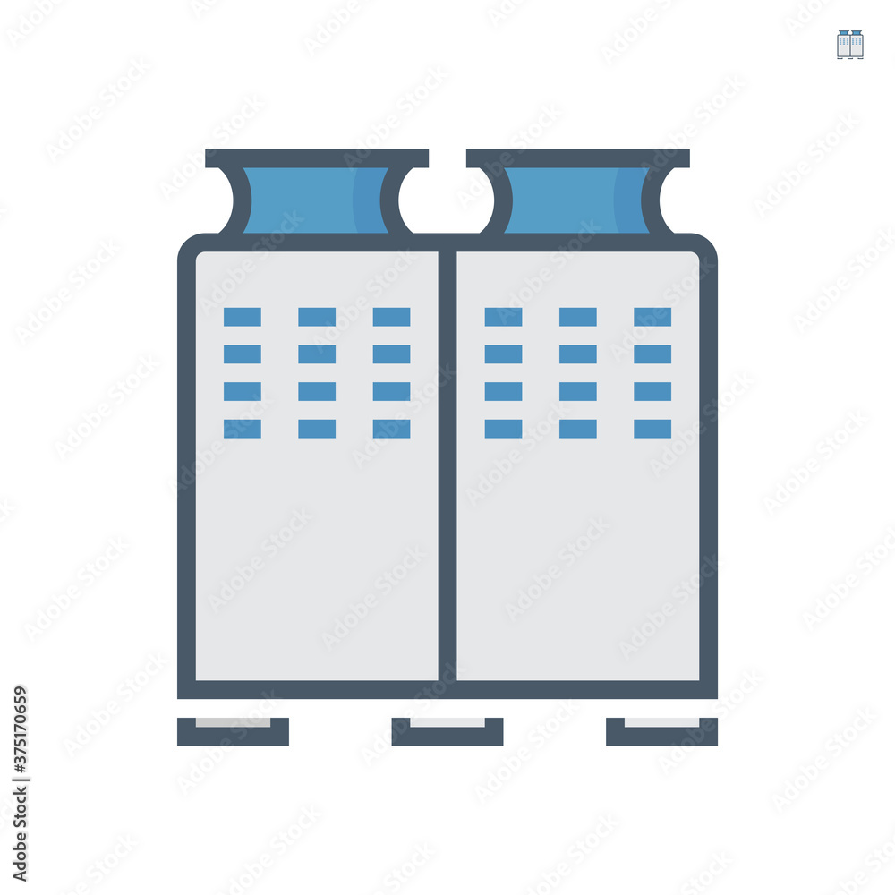Cooling tower icon. That is a heat ventilation technology for idustrial ...