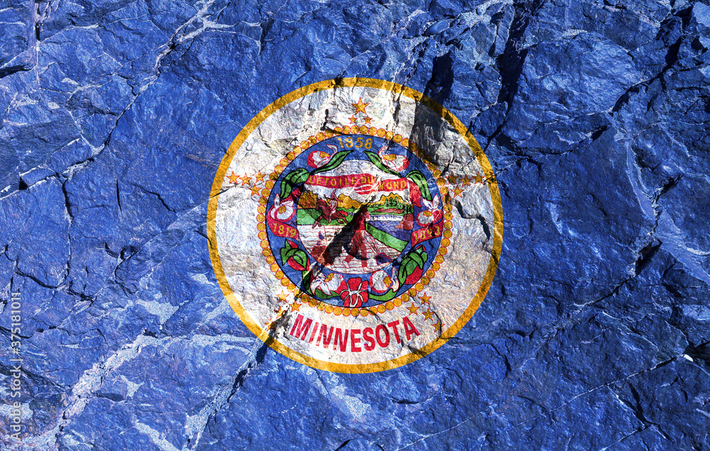 National flag of the American state of Minnesota in a round shape on a ...