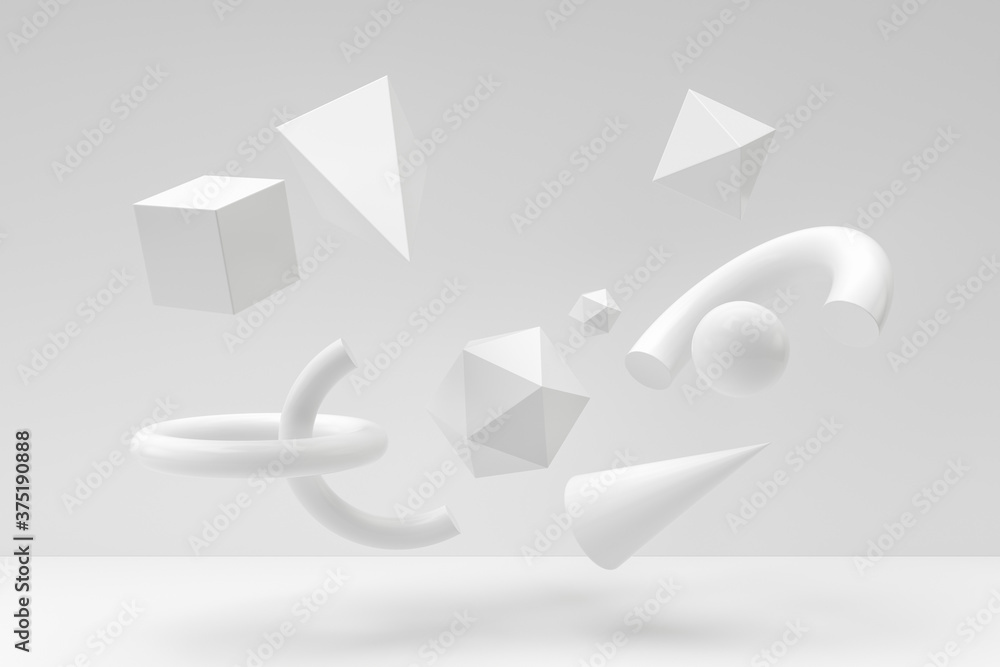 Floating geometries, creative background, 3d rendering. Stock ...