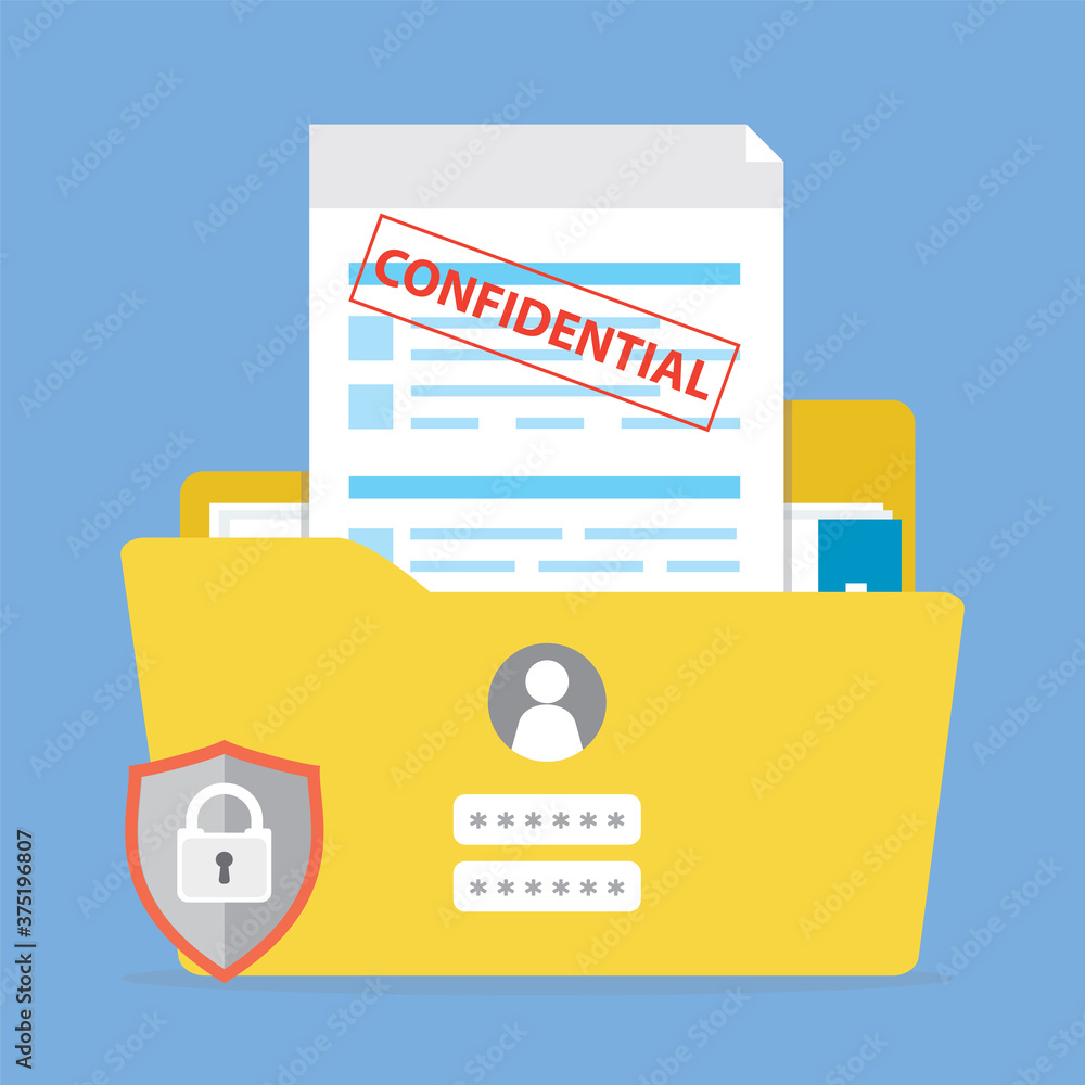 Yellow folder with confidential documents. Sensitive data and ...